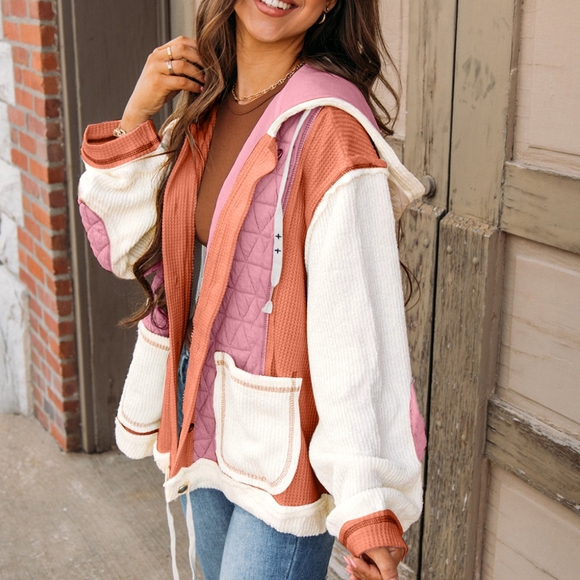 sunsetandshores | Tops | L7 Coral Quilted Textured Patchwork Loose Fit ...
